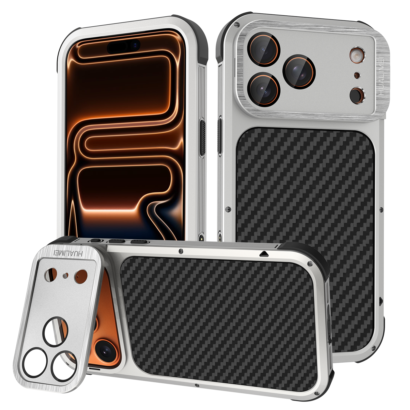 Rounded Metal Carbon Fiber Phone Case for iPhone 17 Pro Max – HUALIMEI